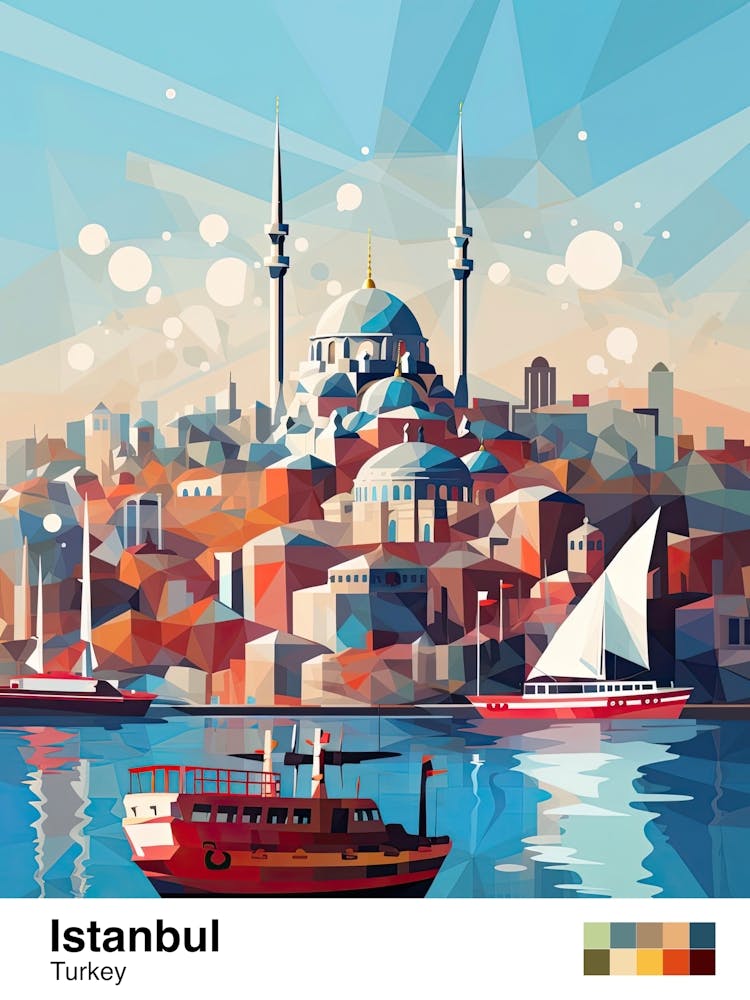 Istanbul, Turkey, Geometric Illustration 2 Poster Art Print by ...