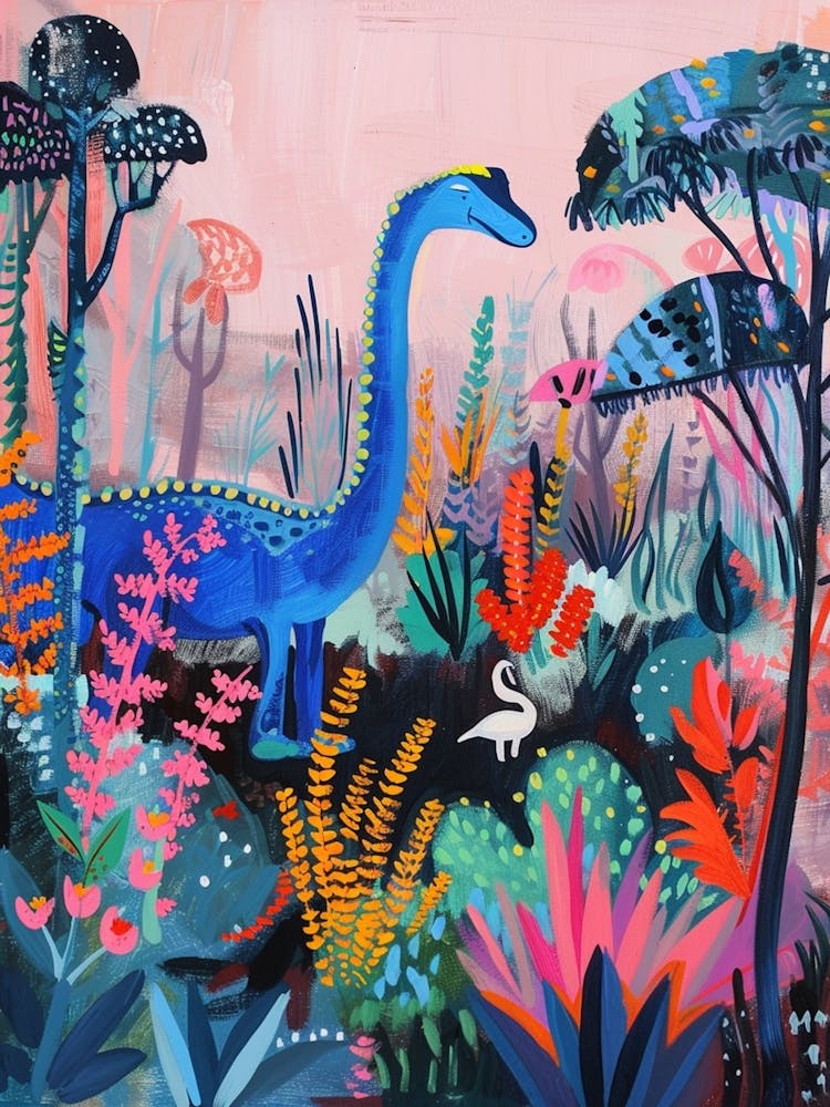 Dinosaur With Swans Painting 2 Art Print by Dino Delights – Fy!