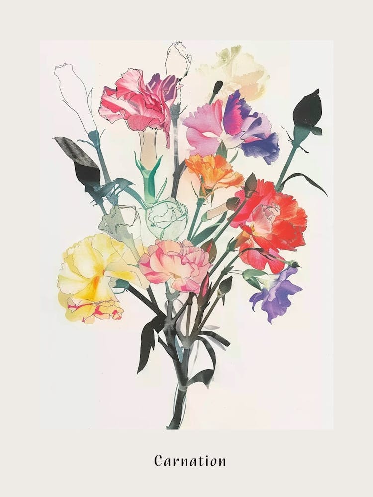 Carnation 3 Collage Flower Bouquet Poster Art Print by Botanic Studio – Fy!