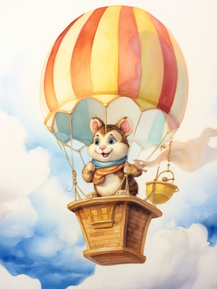 Baby Chipmunk 2 In A Hot Air Balloon Art Print by Scribble Studio – Fy!