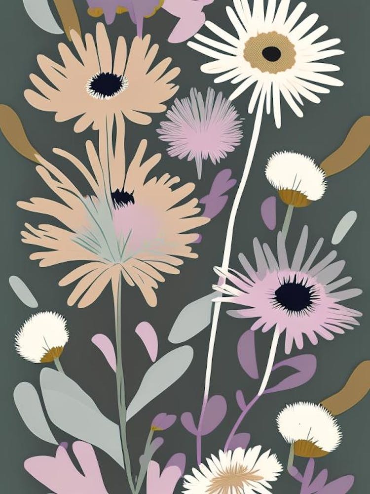 Asters Wildflower Modern Muted Colours Art Print by Wildflower Studio – Fy!
