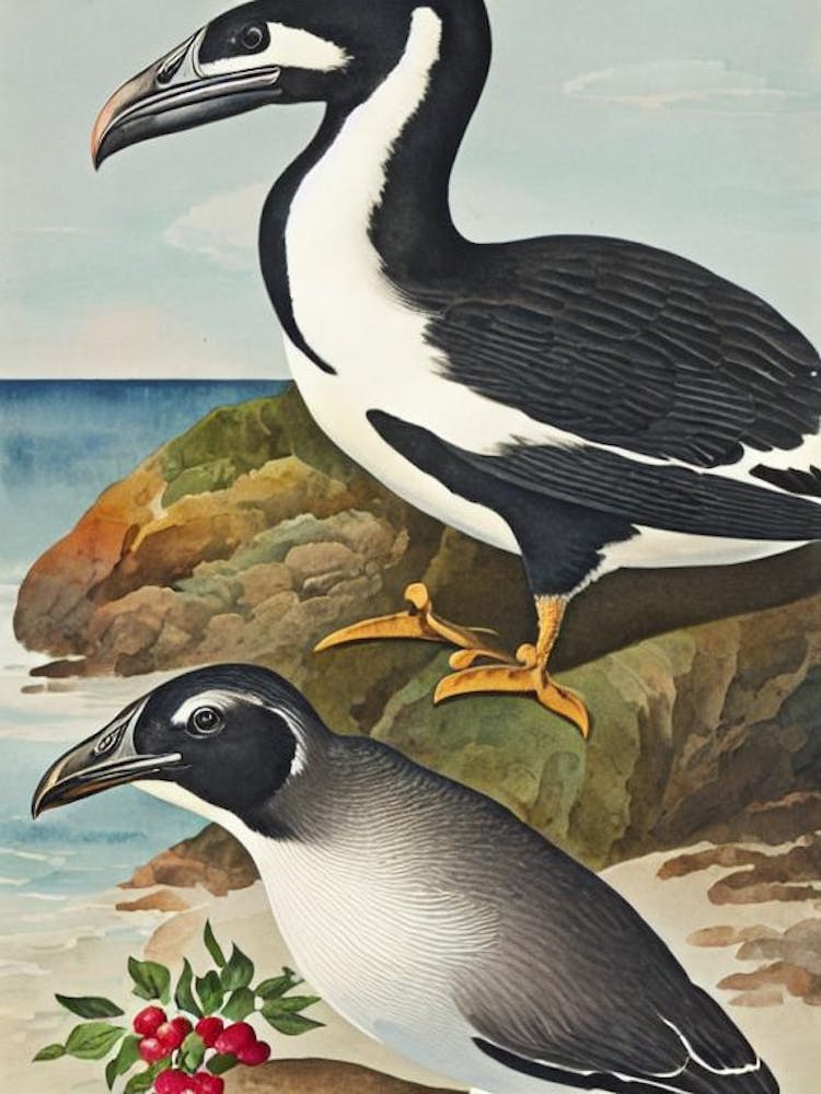 Great Auk Vintage Graphic Watercolour Art Print by Sea Life Prints – Fy!