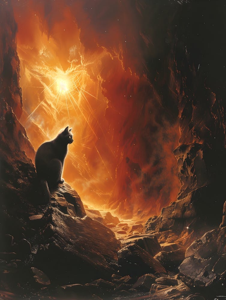 Cat In The Cave, Bichromatic, Surrealism, Impressionism Art Print by ...