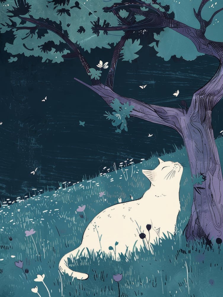 Cat Under The Tree 1 Art Print by Moving Clouds Art – Fy!