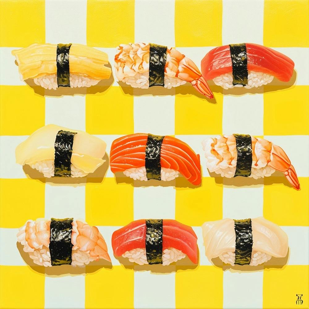 Nigiri Sushi Yellow Checkerboard 1 Art Print by Artful Appetite – Fy!