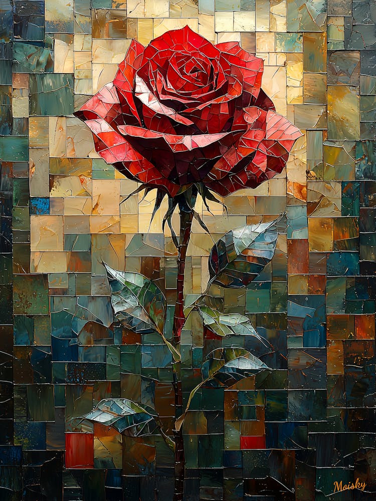 Mosaic Rose, Cubism in Stained Glass Style Art Print by Moisky – Fy!