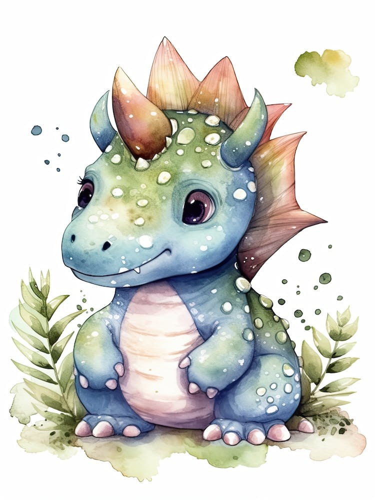Einiosaurus Cute Dinosaur Watercolour 1 Art Print by Dino Dreams Art – Fy!