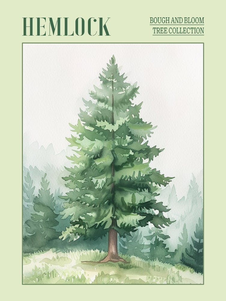 Hemlock Tree Atmospheric Watercolour Painting 4 Poster Art Print by ...