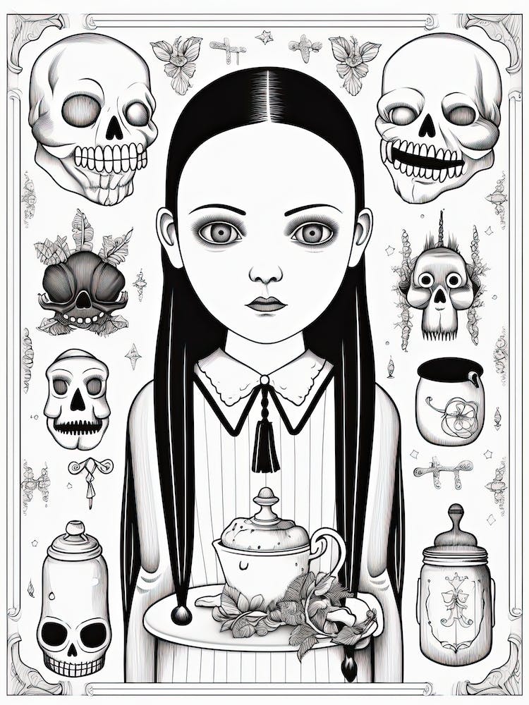 Wednesday Addams World Line Art 2 Fan Art Art Print by Fusion Designs – Fy!
