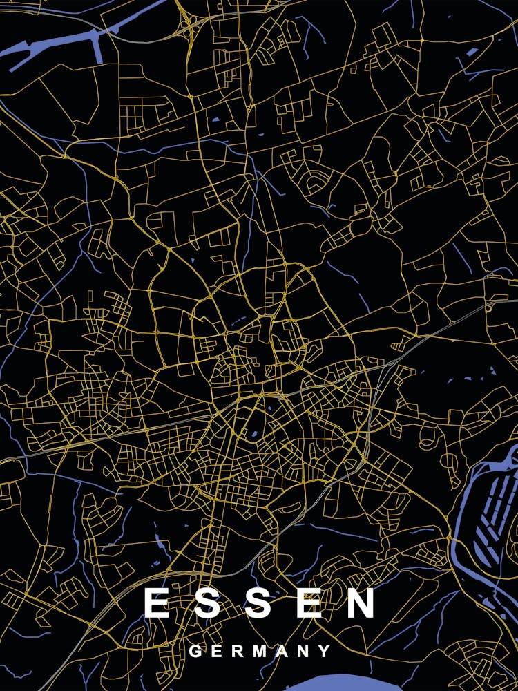 Essen Germany City Map Black and Gold Art Print by Charnwood Prints – Fy!