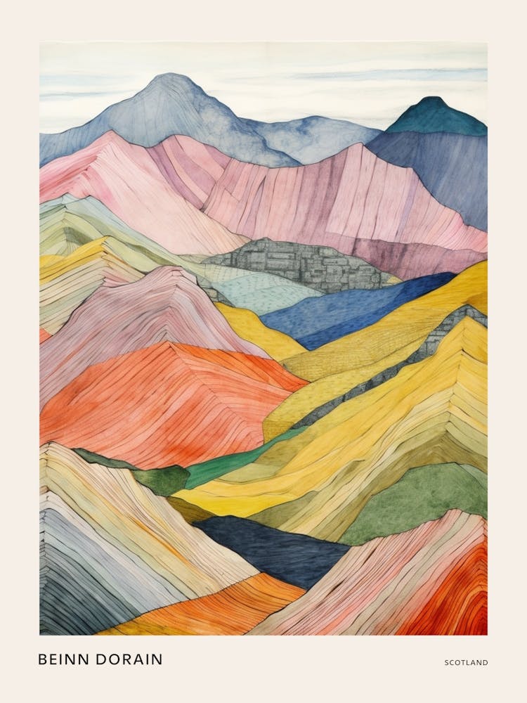 Beinn Dorain Scotland 1 Colourful Mountain Illustration Poster Art ...