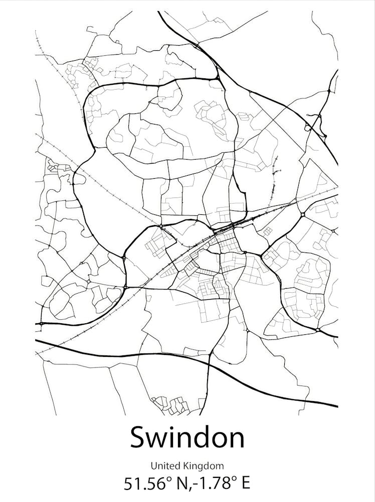 Swindon,United Kingdom Minimalist Map Art Print by Kamluu – Fy!