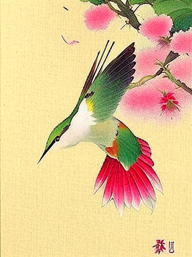 Hummingbird Japanese 2, Ukiyo E Style Art Print by Symbolic Expressions ...