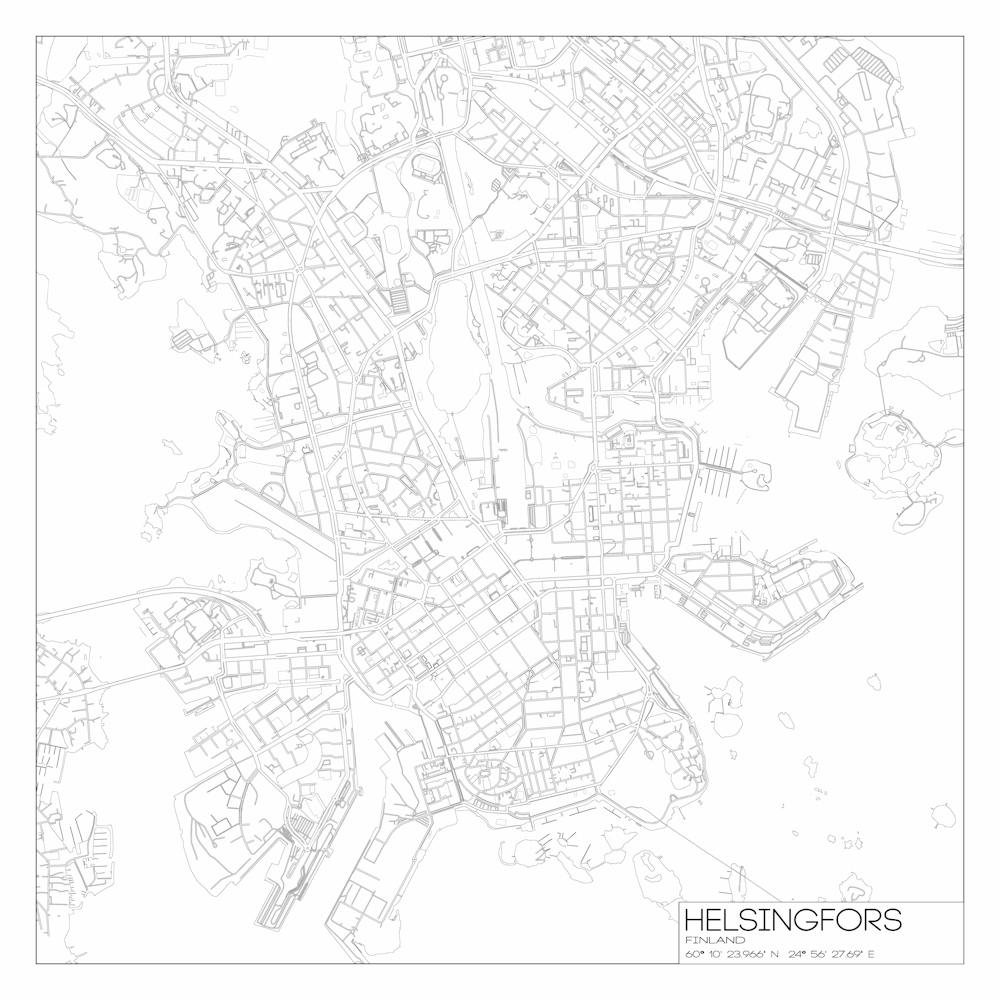 Helsingfors Finland city map black on white blueprint design Art Print ...