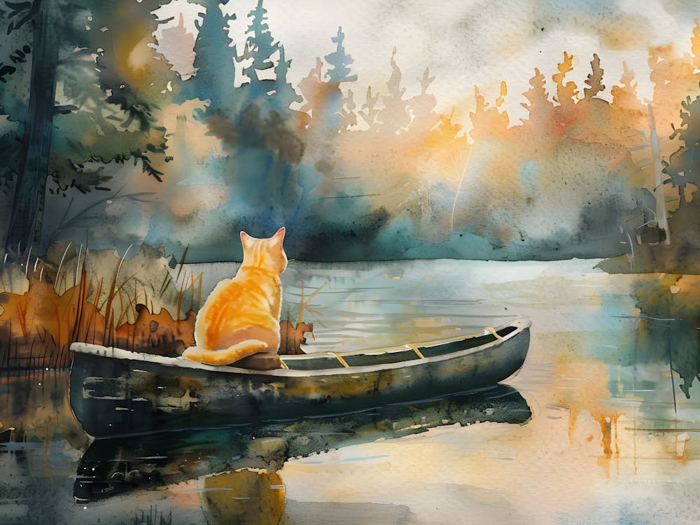 Lake Serenade Cat Afloat Art Print by Gutyz Designs – Fy!