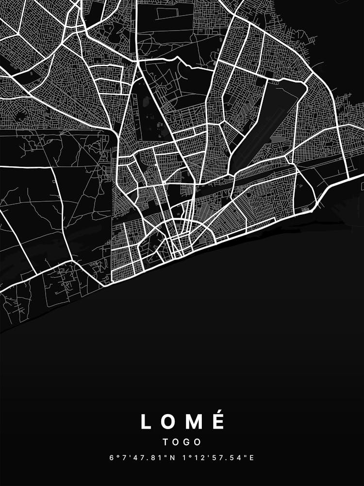 Lome Togo Black Map Art Print by The Map Merchant – Fy!