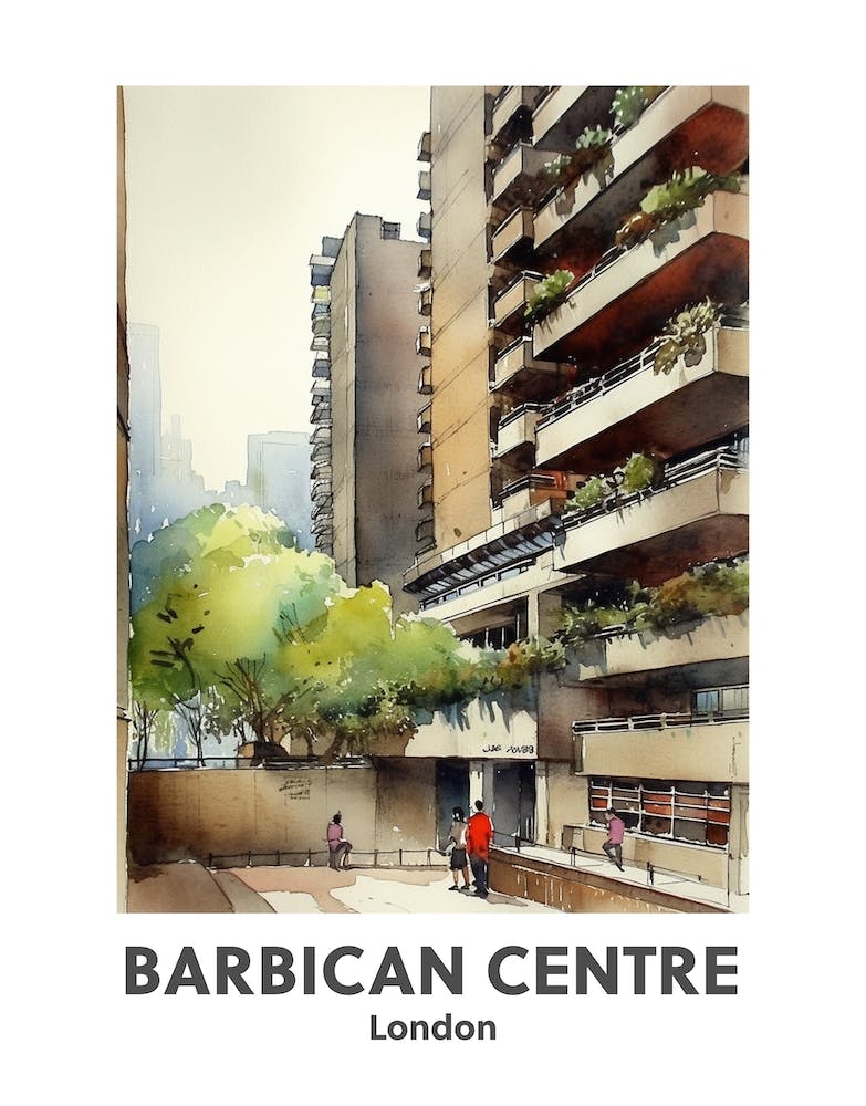 Barbican Centre, London 2 Watercolour Travel Poster Art Print by Fusion ...