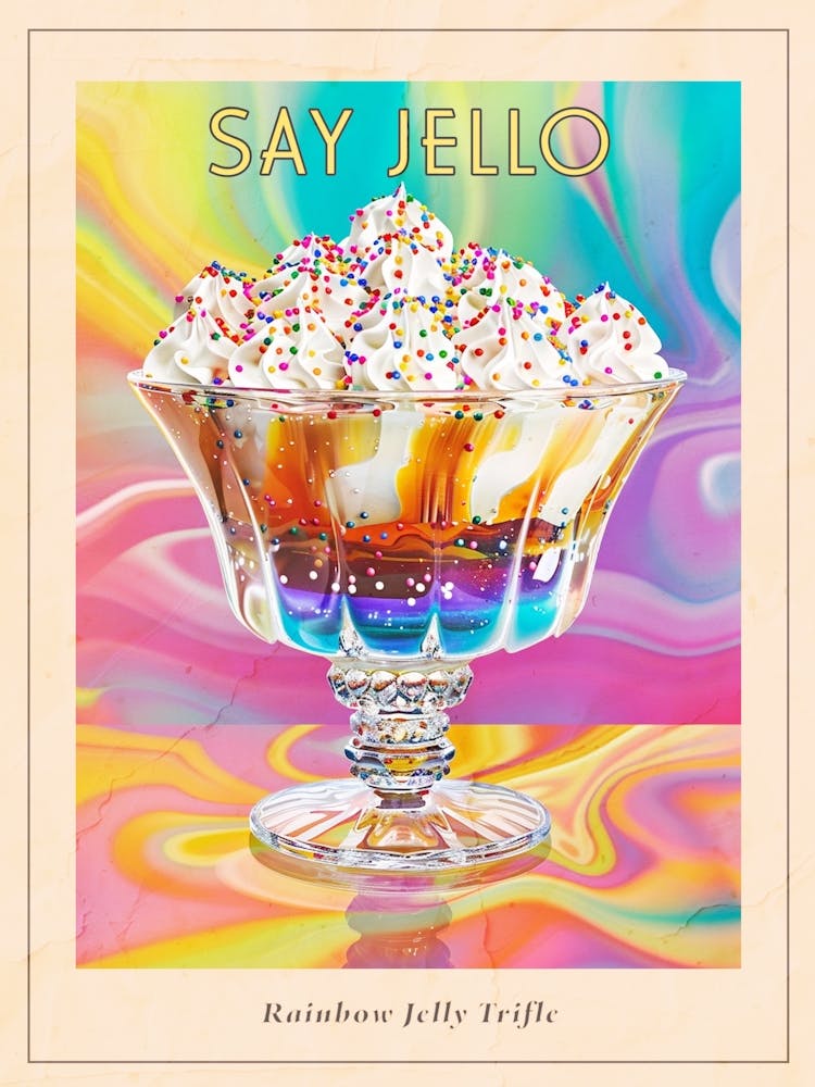 Rainbow Layered Jelly Trifle Retro Collage 3 Poster Art Print by ...