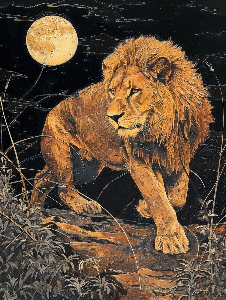 Barbary Lion Relief Illustration Night 4 Art Print by AfricanWild ...