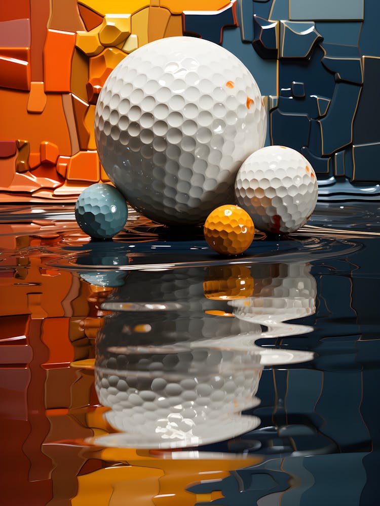 Abstract Golf Ball – Surreal 3d Reflection Wall Decor With Glossy ...