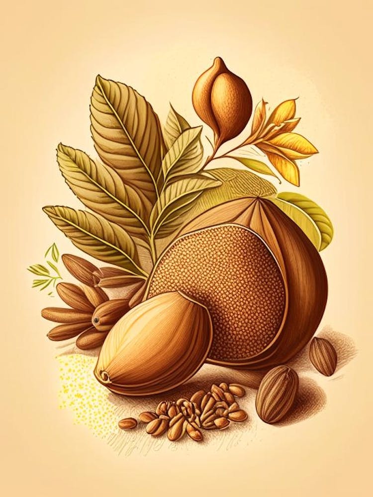 Nutmeg Spices And Herbs Retro Drawing 1 Art Print by Herbaceous Hues – Fy!