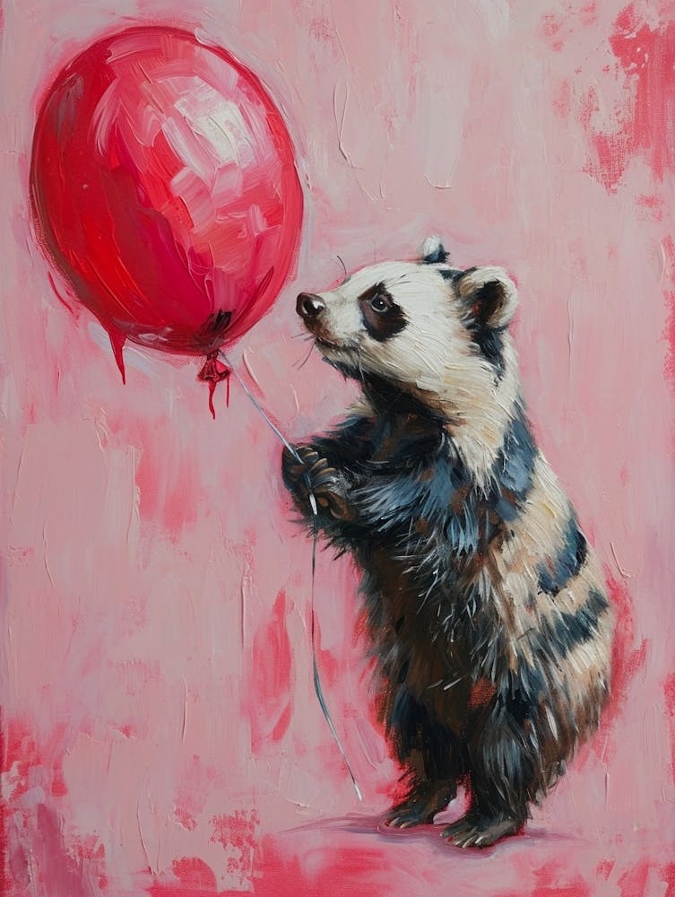 Cute Badger 2 With Balloon Art Print by Scribble Studio – Fy!