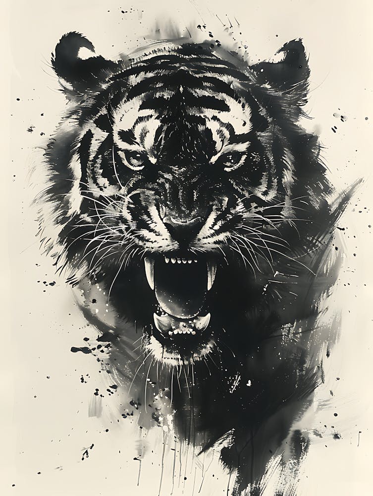 Badass Angry Tiger Ink Painting 6 Art Print by BestArt – Fy!