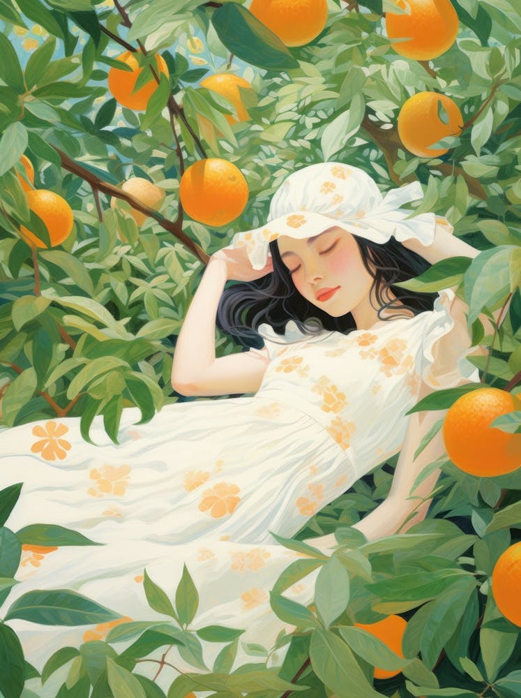 Girl In An Orange Tree Art Print by Moving Clouds Art – Fy!