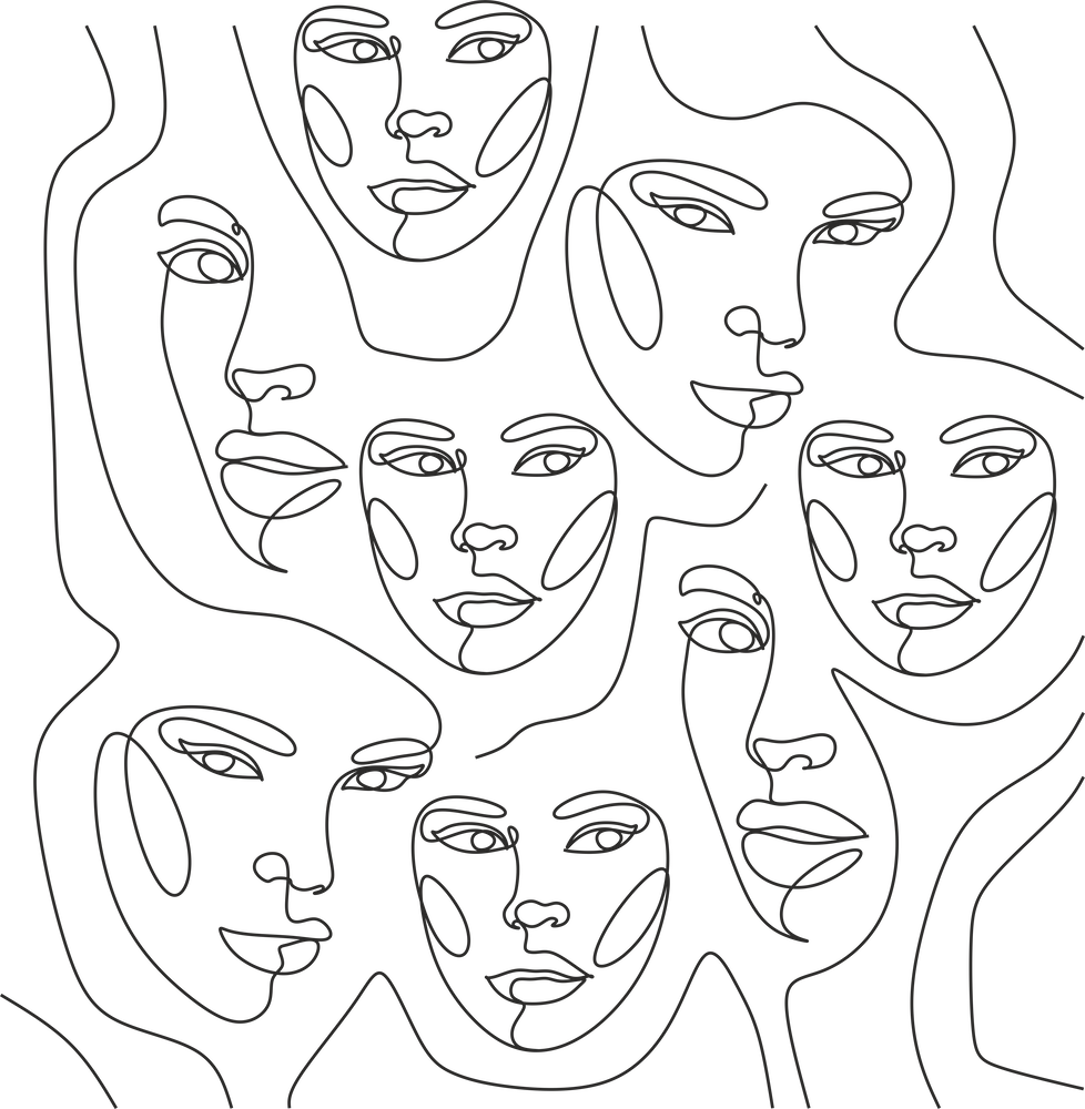 Faces Line Drawing Art Print by OneLinePrint – Fy!