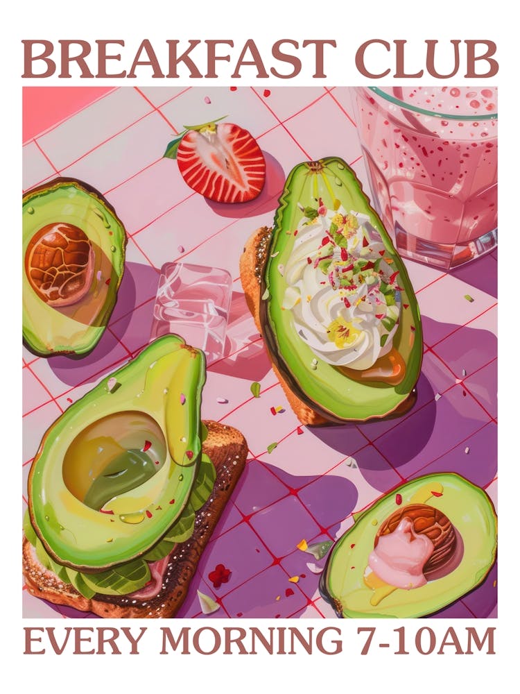 Breakfast Club Avocado Toast And Smoothie 1 Art Print by Pudding ...