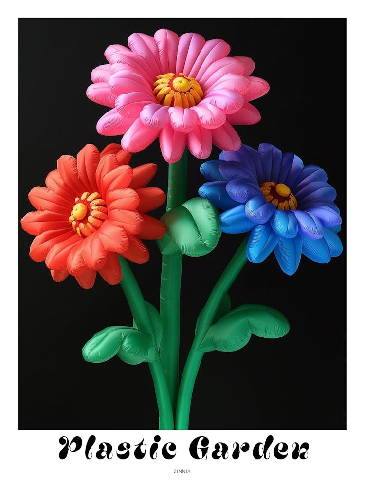 Bright Inflatable Flowers Poster Zinnia 2 Art Print by Botanic Studio – Fy!