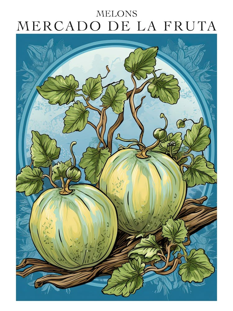 Mercado De La Fruta Melons Illustration 2 Poster Art Print by Colourful ...