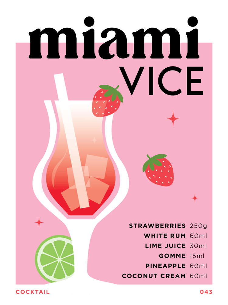Miami Vice in Pink Cocktail Recipe Art Print by DesignSomeMoore – Fy!