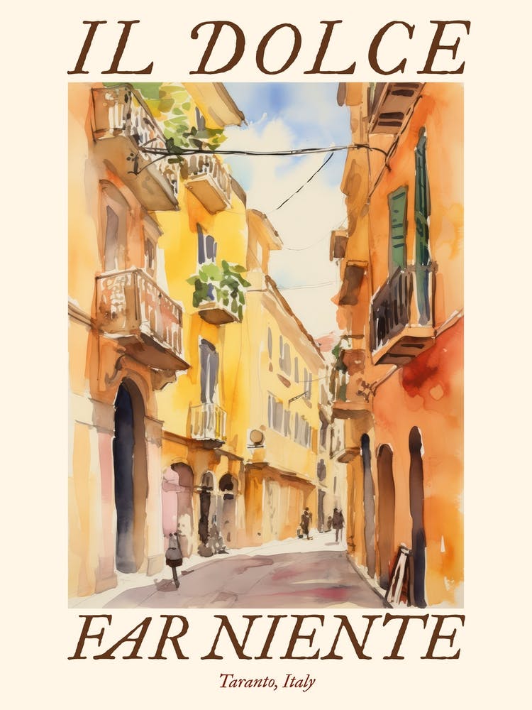 Il Dolce Far Niente Taranto, Italy Watercolour Streets 1 Poster Art ...