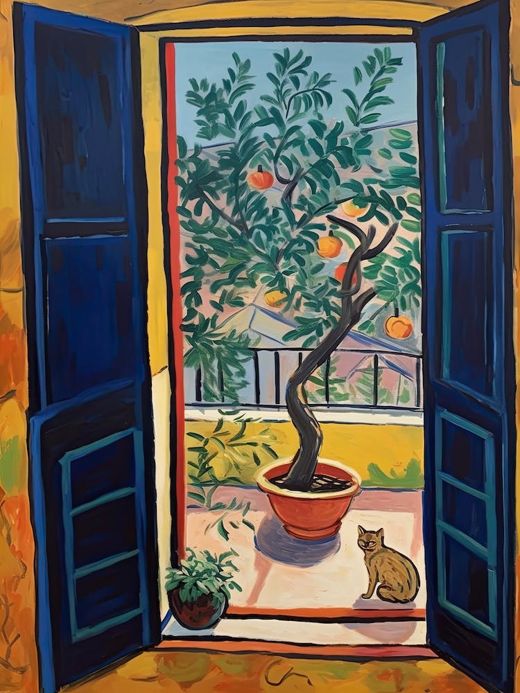 Open Window With Cat Matisse Style Tuscany Italy 1 Art Print by Mambo – Fy!