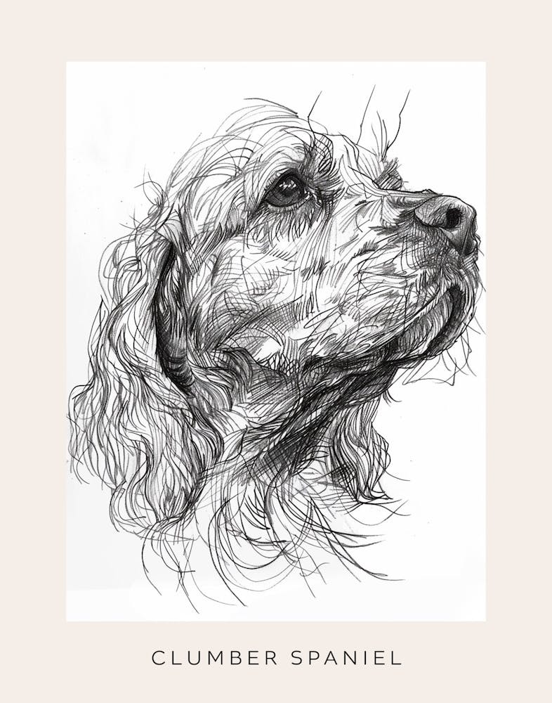 Clumber Spaniel Dog Line Sketch 2 Poster Art Print by Woof and Whiskers ...