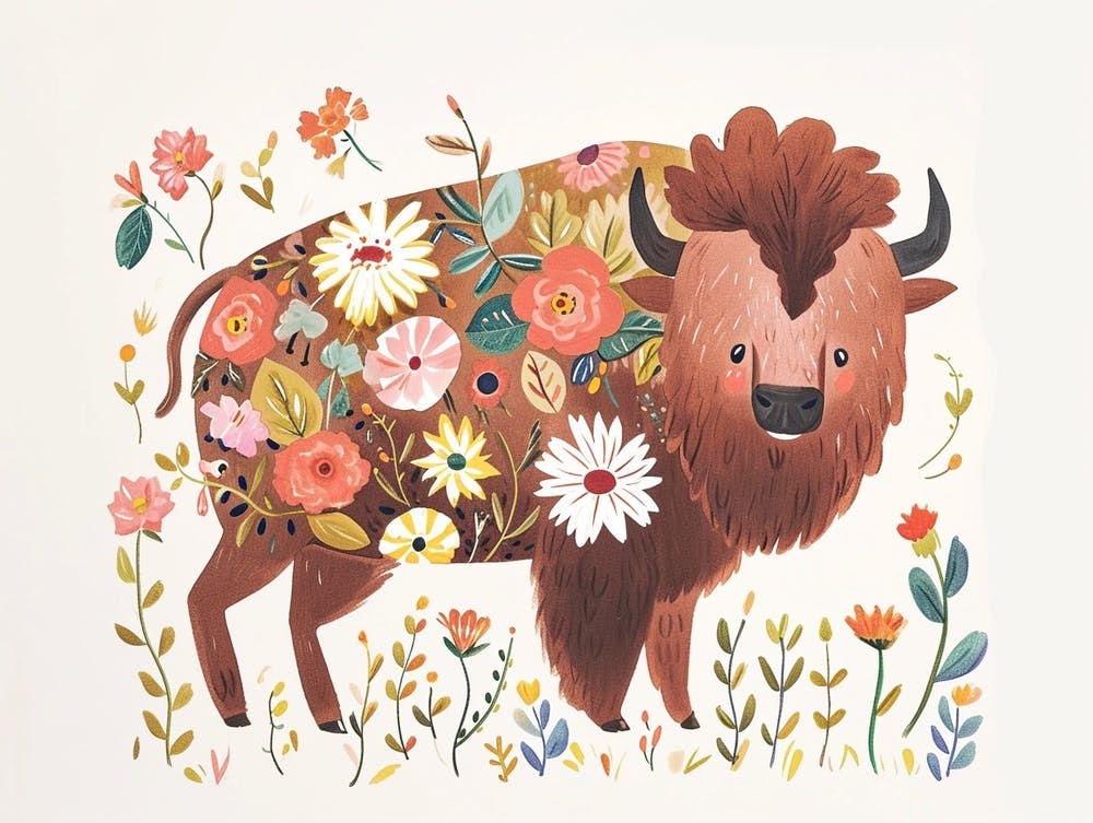 Little Floral Bison 3 Art Print by Scribble Studio – Fy!
