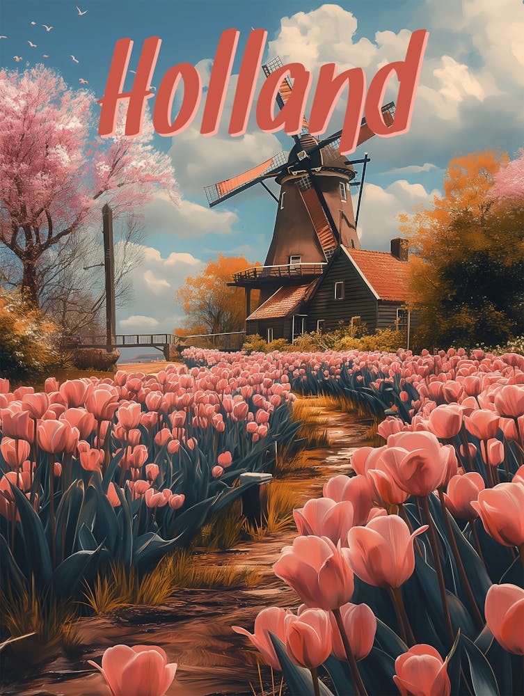 Nostalgic Charm: Vintage Holland Poster Art Print by PINK RIVER – Fy!