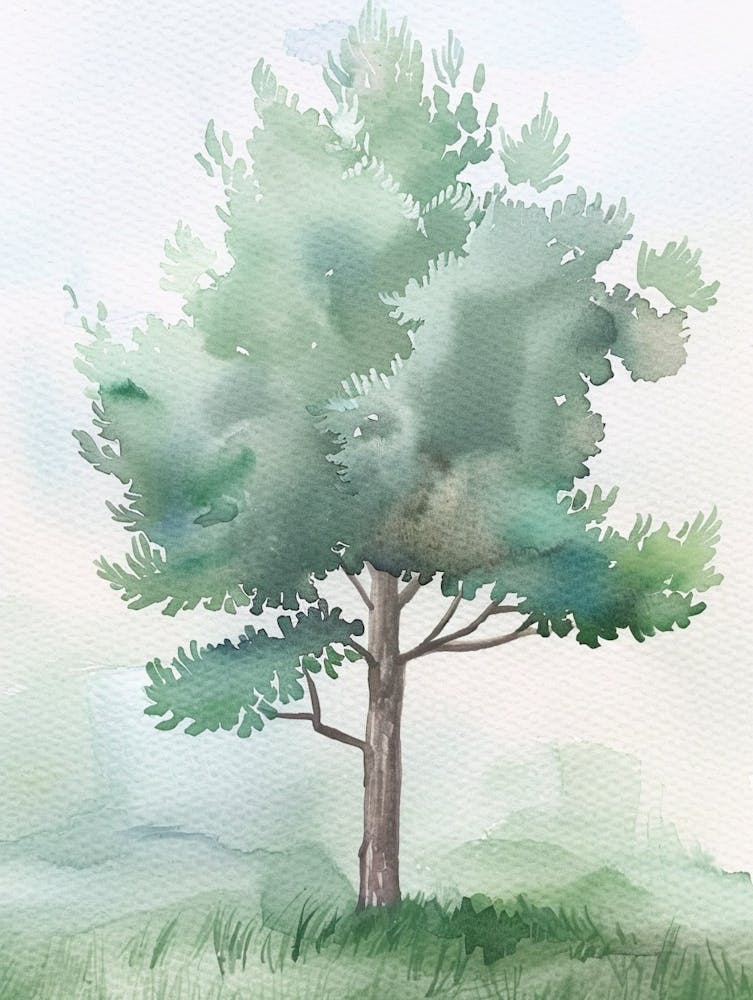 Juniper Tree Atmospheric Watercolour Painting 2 Art Print by Bough And ...