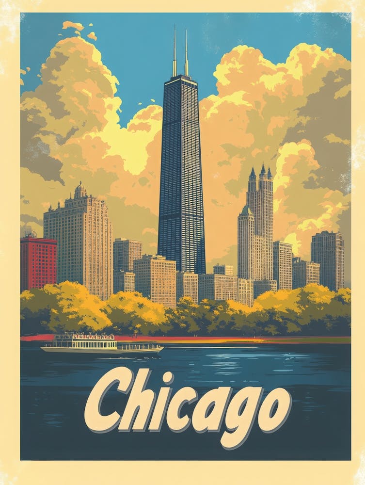 Aihrgdesign A Vintage Travel Poster Of Chicago Featuring The 6 Art ...