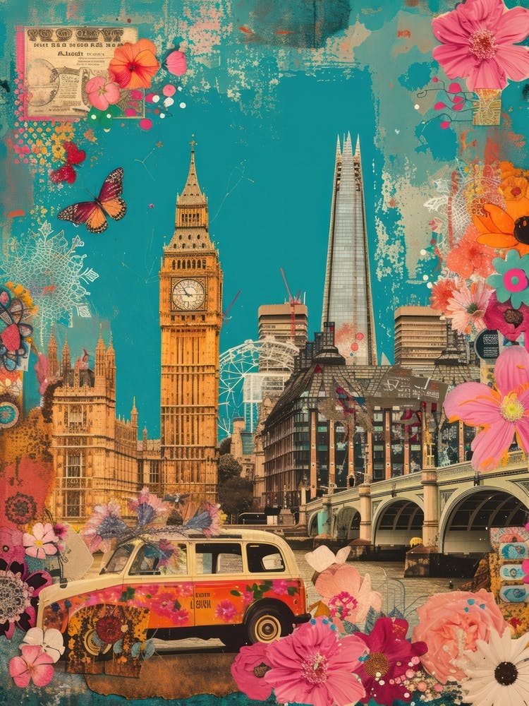 London Retro Collage Style 3 Art Print by Cityscape Art Co. – Fy!