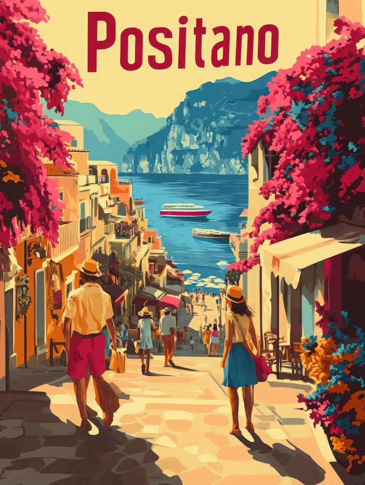 Aihrgdesign A 1970s Inspired Travel Poster For Positano 5 Art Print by ...