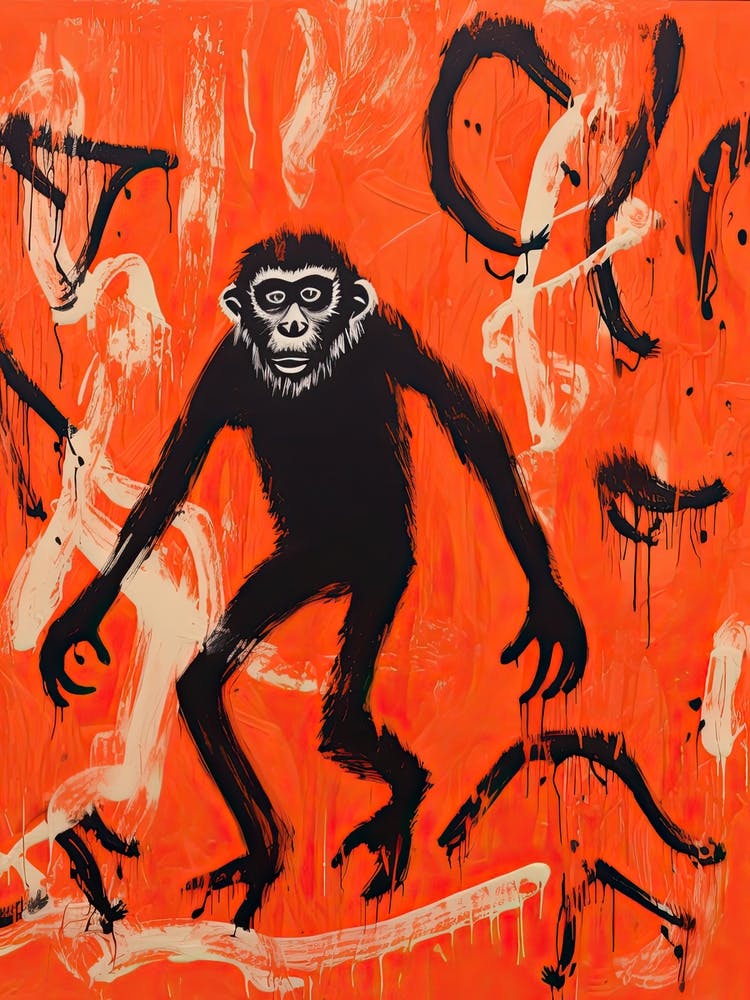 Spider Monkey, Woodblock Animal Drawing 3 Art Print by Sakura Animal ...
