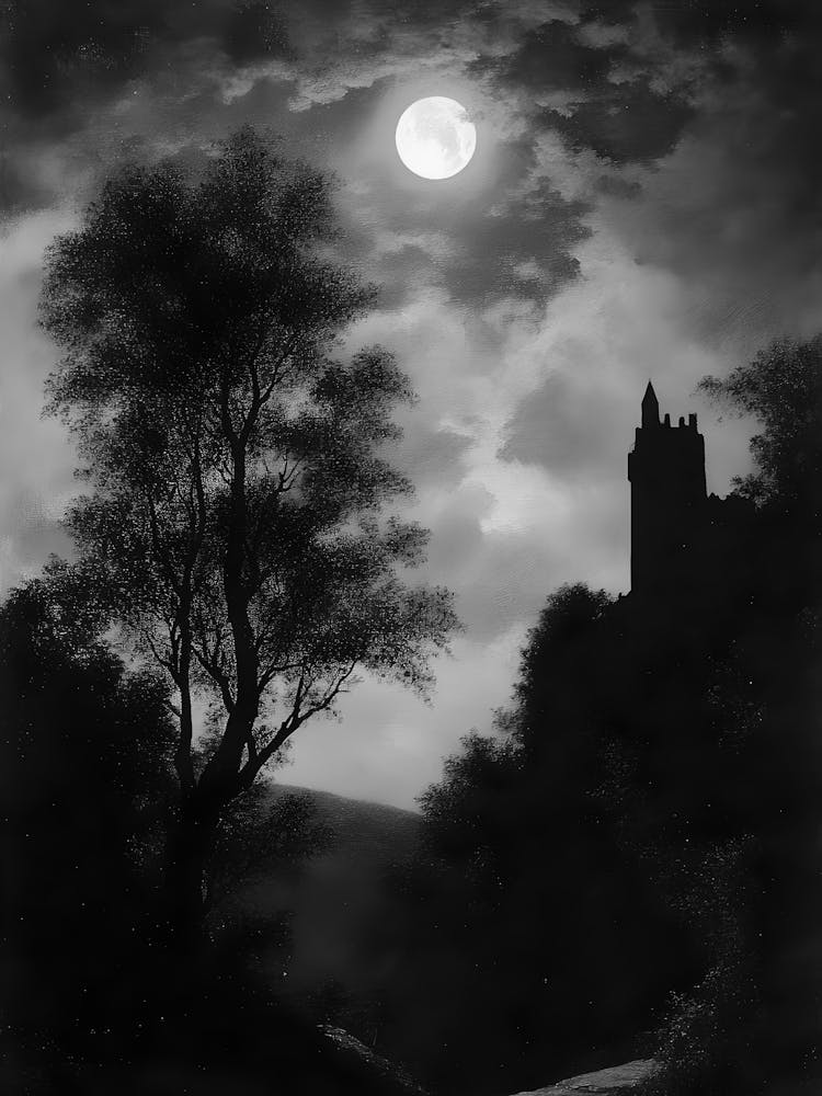 Full Moon Over Castle Art Print by Monochrome Heaven – Fy!