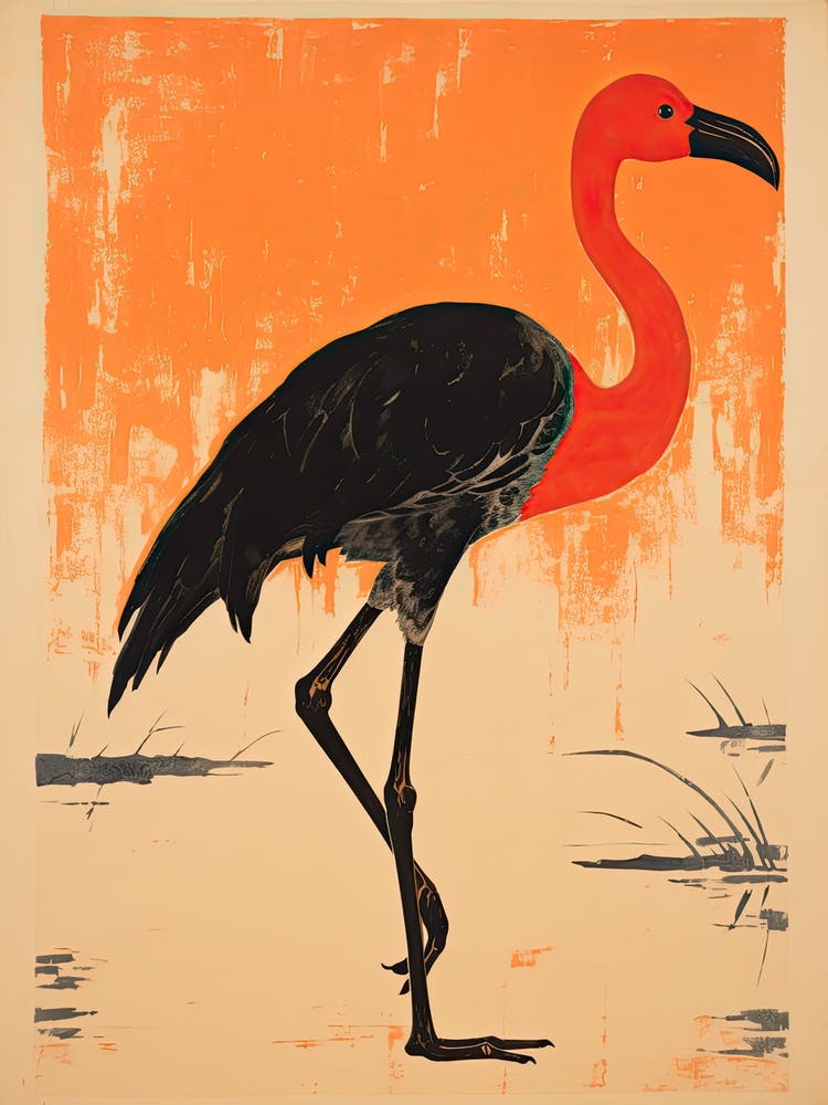 Flamingo, Woodblock Animal Drawing 6 Art Print by Sakura Animal ...