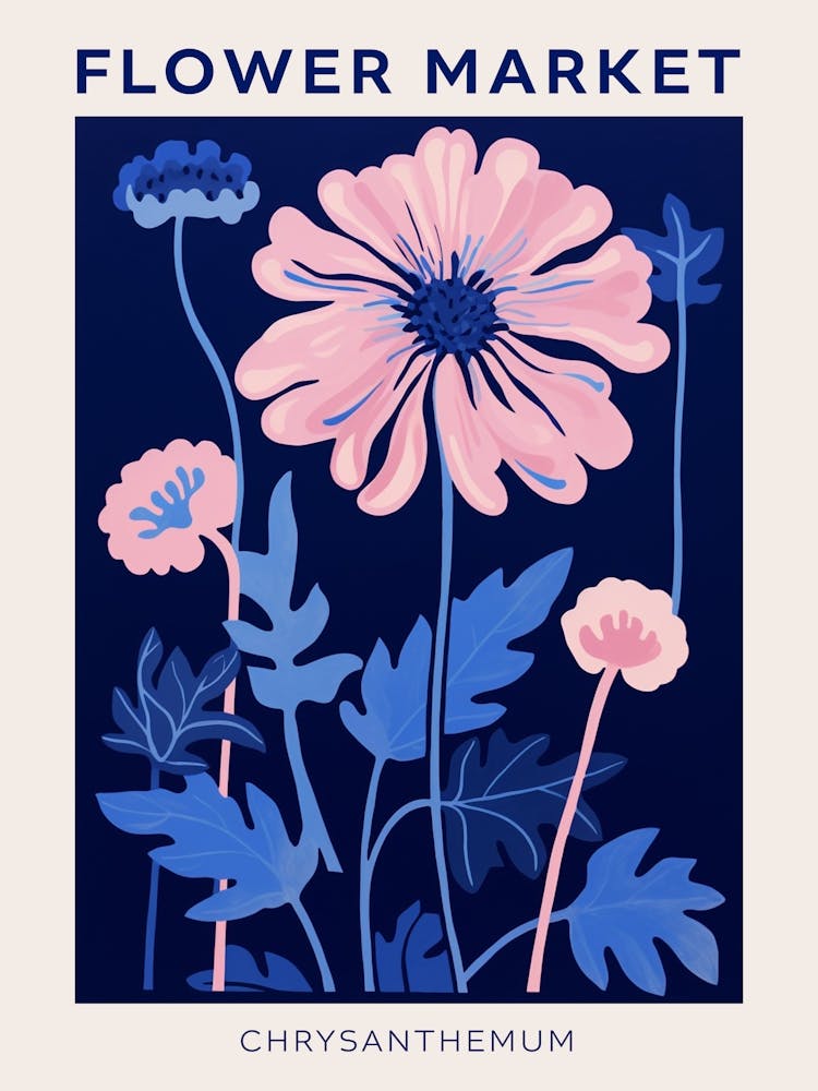 Blue Flower Market Poster Chrysanthemum 2 Art Print by Botanic Studio – Fy!