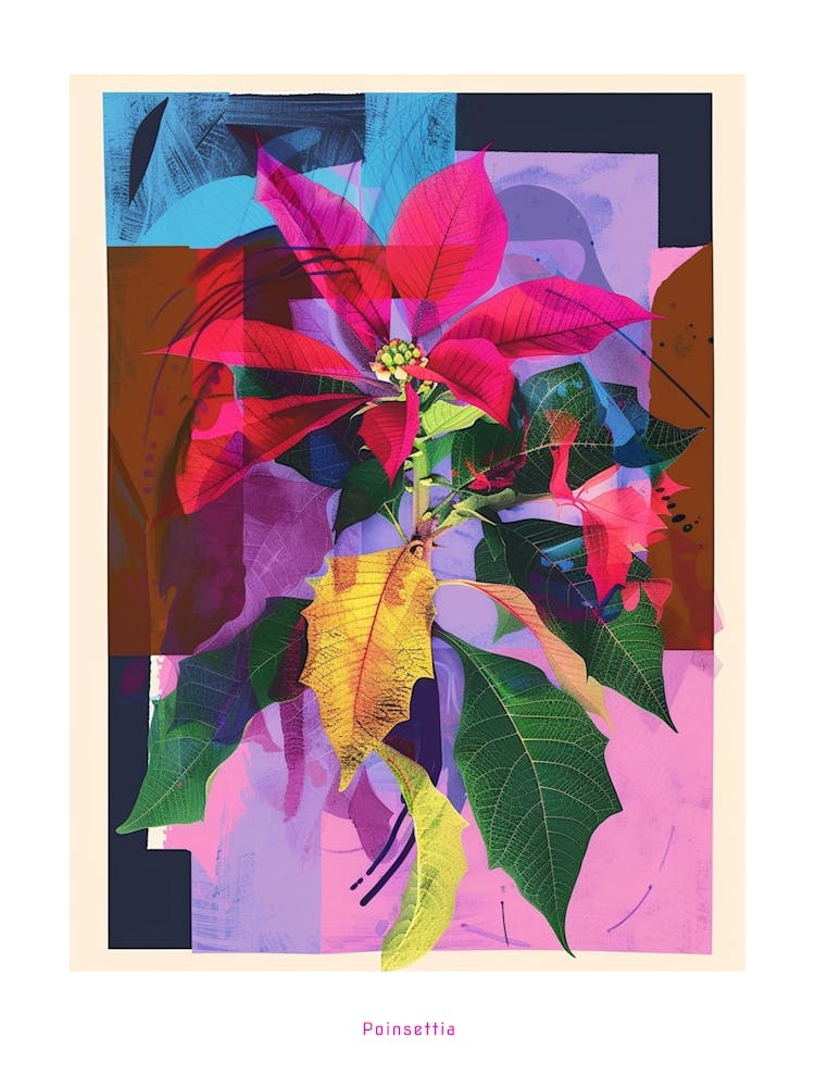 Poinsettia 4 Neon Flower Collage Poster Art Print by Botanic Studio – Fy!