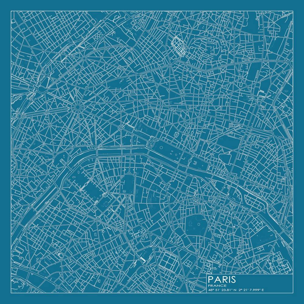 Paris France city map blueprint design Art Print by White & Low – Fy!