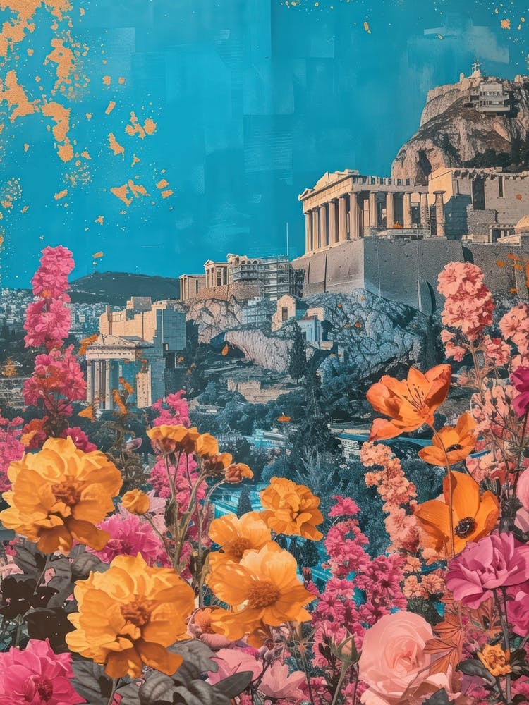Athens Floral Retro Collage Style 3 Art Print by Cityscape Art Co. – Fy!