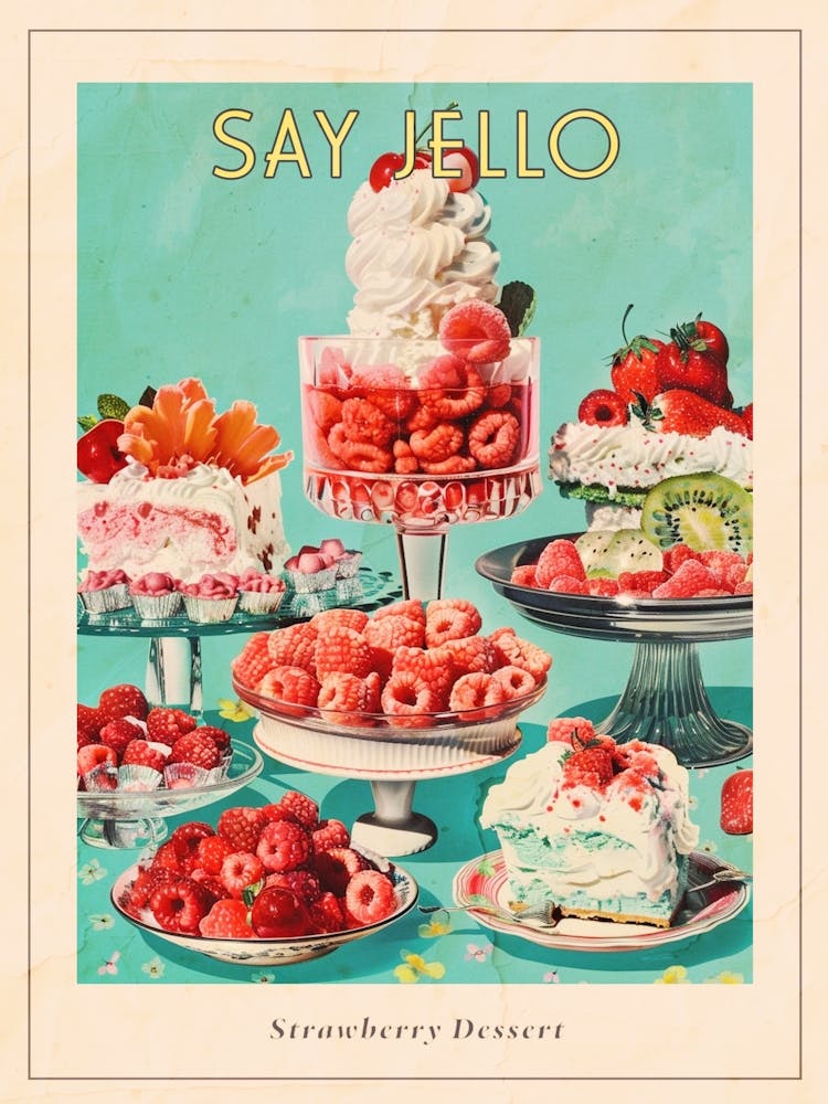 Retro Layered Strawberry Dessert Collage 3 Poster Art Print by ...